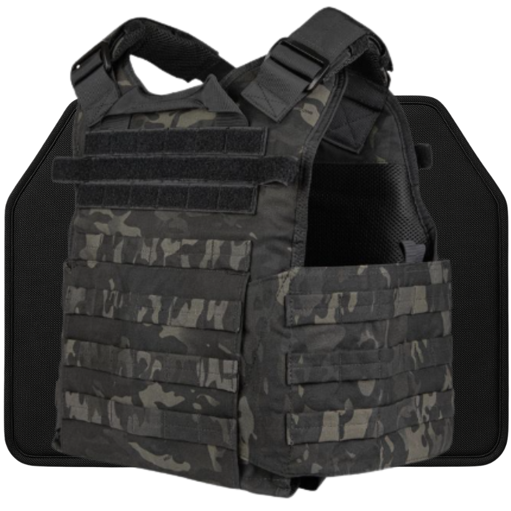 Black Multicam Plate Carrier with Cummerbund Level IV – National Body Armor